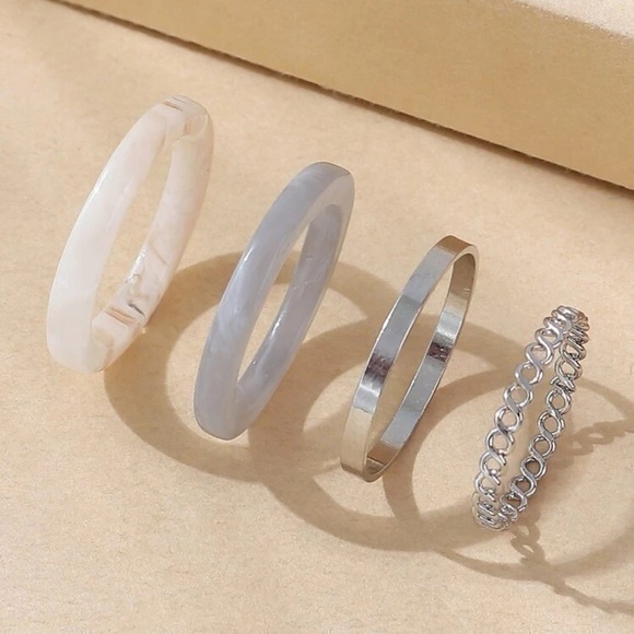 Jewelry | 4 Pcs Simple Ring Set Silver Plated Grey White Resin | Poshmark